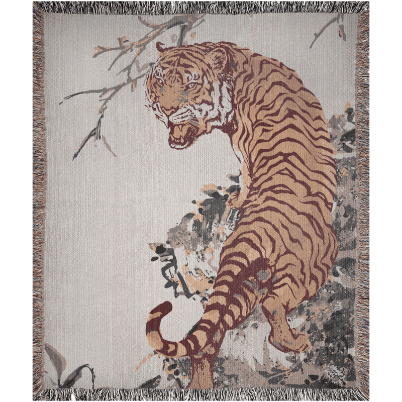 Vintage Asian Tiger Wall Art Throw Woven Blanket Tapestry